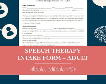 Speech Therapy Intake Form - Child | Editable, Fillable, Printable - Etsy