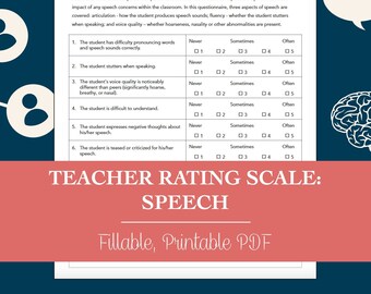 Teacher Rating Scale: Speech for Speech Therapy | Fillable, Printable ...
