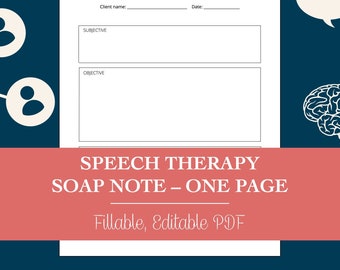 Speech Therapy SOAP Note One Page Editable / Fillable / Printable PDF ...