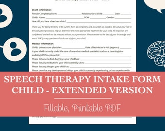 Speech Therapy Intake Form - Child | Editable, Fillable, Printable - Etsy