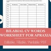 Bilabial CV Words Worksheet for Apraxia for Speech Therapy editable ...