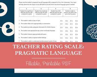 Teacher Rating Scale: Language, K-2 for Speech Therapy Fillable ...