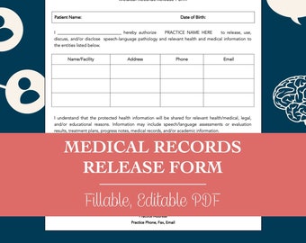 Speech Therapy Medical Records Release Form | Editable, Fillable ...