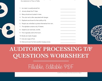 Auditory Processing Yes No Questions Worksheet for Speech Therapy ...