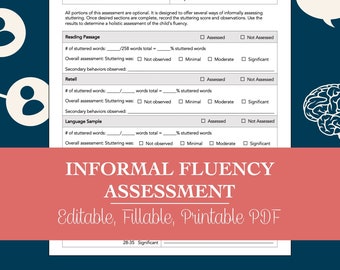 Informal Fluency Assessment for Speech Therapy | Editable, Fillable ...