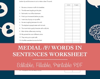 Medial /f/ Words in Sentences Worksheet for Speech Therapy | Printable ...