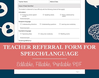 Physician Referral Form for Speech Therapy | Editable, Fillable ...