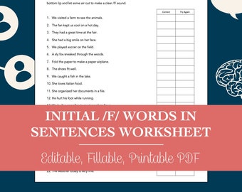 Medial /f/ Words in Sentences Worksheet for Speech Therapy | Printable ...