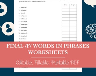 Medial /f/ Words in Phrases Worksheet for Speech Therapy Printable ...