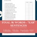 Final /R/ Words EAR Sentences Worksheet for Speech Therapy editable ...