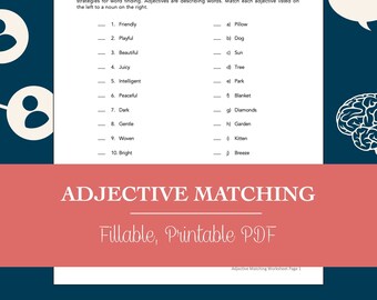 Adjective Matching Worksheet for Speech Therapy | Fillable, Printable ...