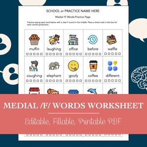 Medial F Words Worksheet for Speech Therapy printable PDF - Etsy