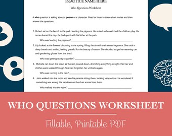 How Questions Worksheet for Speech Therapy Fillable, Printable PDF With ...