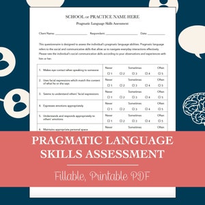 Pragmatic Language Skills Assessment Worksheet for Speech Therapy ...