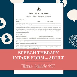 Speech Therapy Intake Form for Adults (editable, Fillable, Printable ...