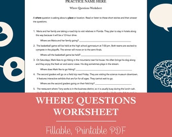Where Questions Speech Therapy Worksheet Fillable, Printable PDF - Etsy