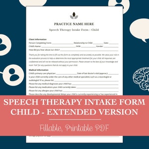 Speech Therapy Intake Form for Children (editable, Fillable, Printable ...