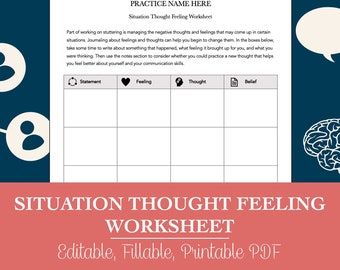 Situation Thought Feeling Worksheet for Stuttering Speech Therapy ...