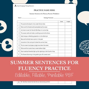 Summer Sentences for Fluency Practice Worksheet for Speech Therapy ...