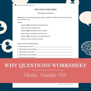 Why Questions Worksheet for Speech Therapy editable - Etsy