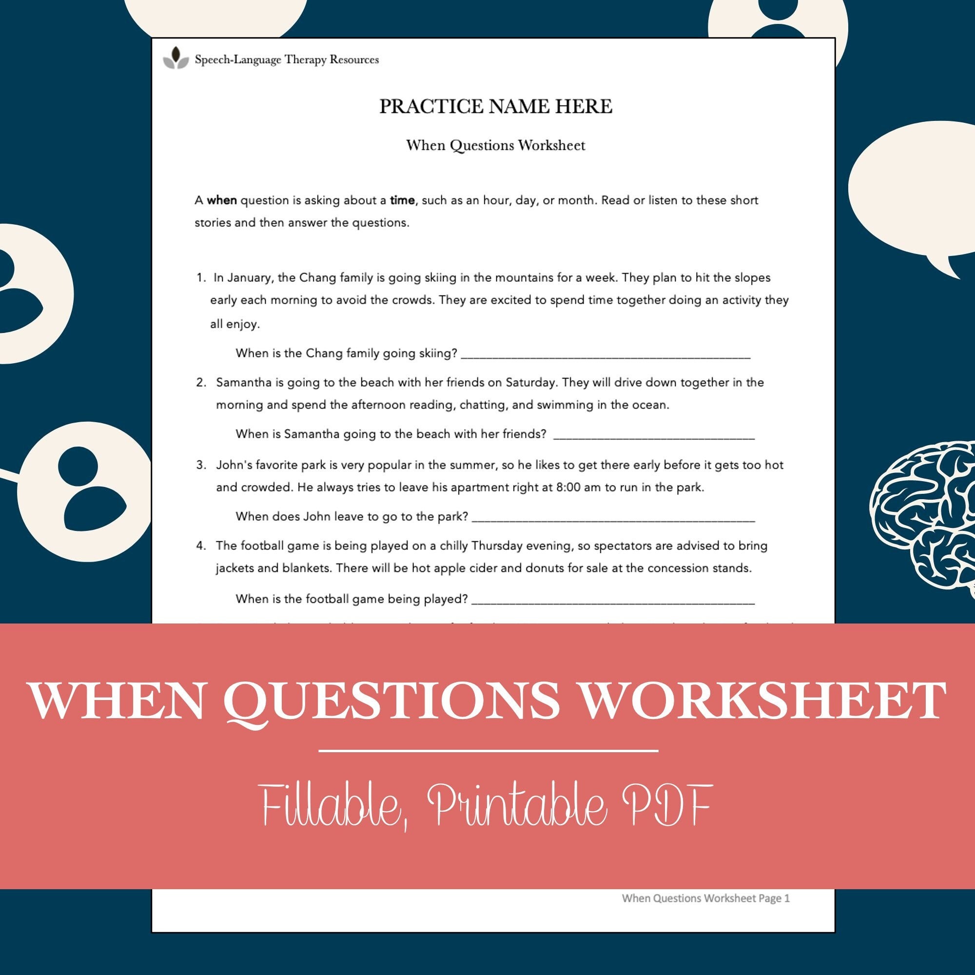 When Questions Worksheet for Speech Therapy editable - Etsy