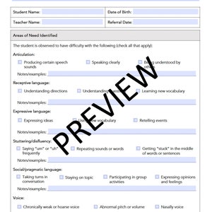 Teacher Referral Form for Speech Therapy (editable, Fillable, Printable ...