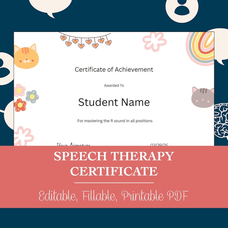 Certificate of Achievement Template for Speech Therapy (editable ...
