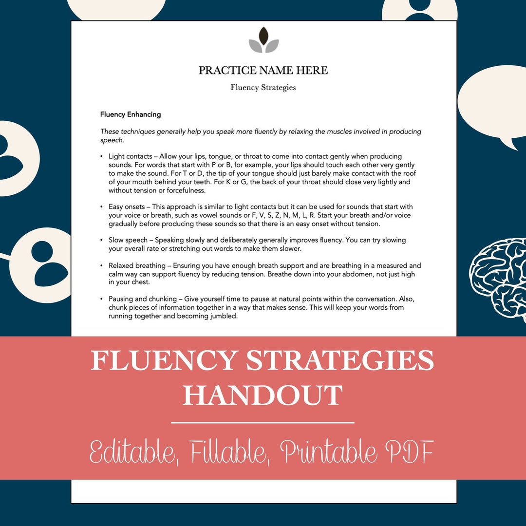 Fluency Strategies Handout Info Sheet for Speech Therapy editable ...