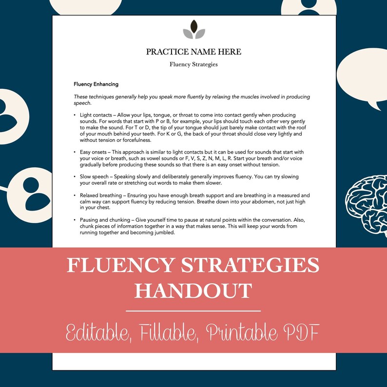 Fluency Strategies Handout Info Sheet for Speech Therapy editable ...
