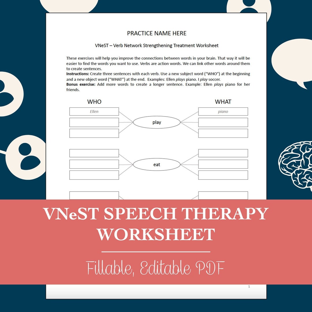 Verb Network Strengthening Treatment (vnest) Worksheet for Speech ...