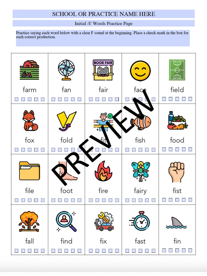 Letter F Beginning Sound Worksheet for Speech Therapy (printable PDF ...