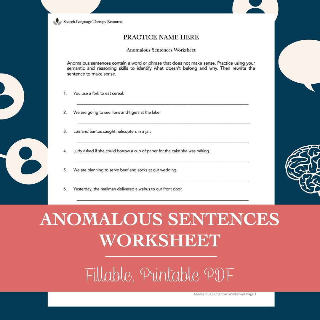 Anomalous Sentences Worksheet for Speech Therapy (editable, Fillable ...
