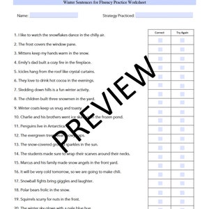 Winter Sentences for Fluency Practice Worksheet for Speech Therapy ...