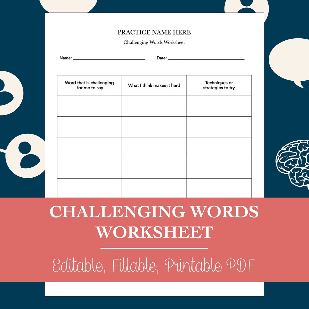 Challenging Words Worksheet for Stuttering in Speech Therapy (editable ...