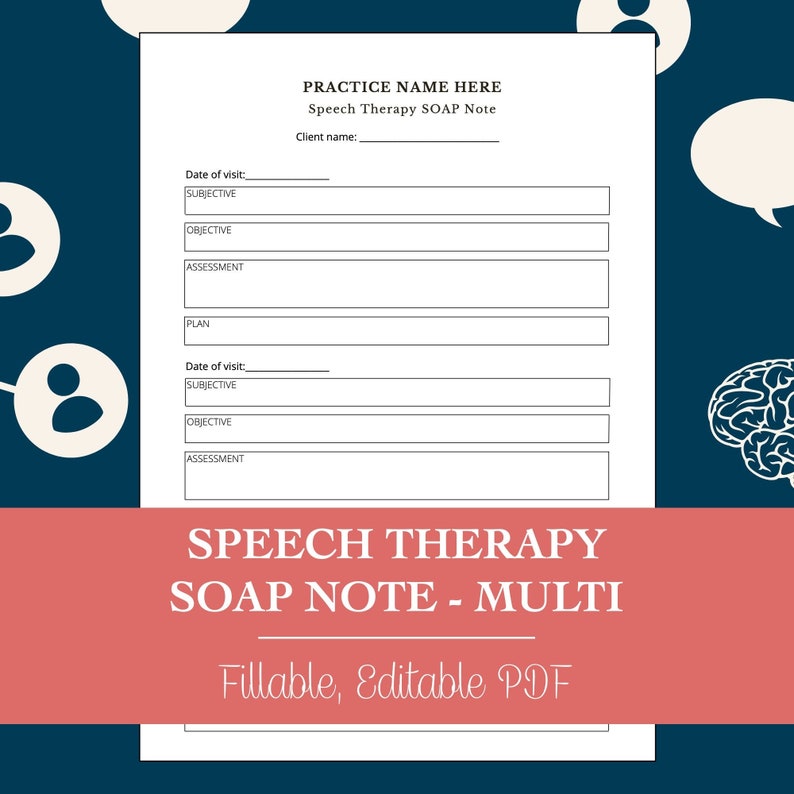 SOAP Note (multi) for Speech Therapy (editable, Fillable, Printable PDF ...