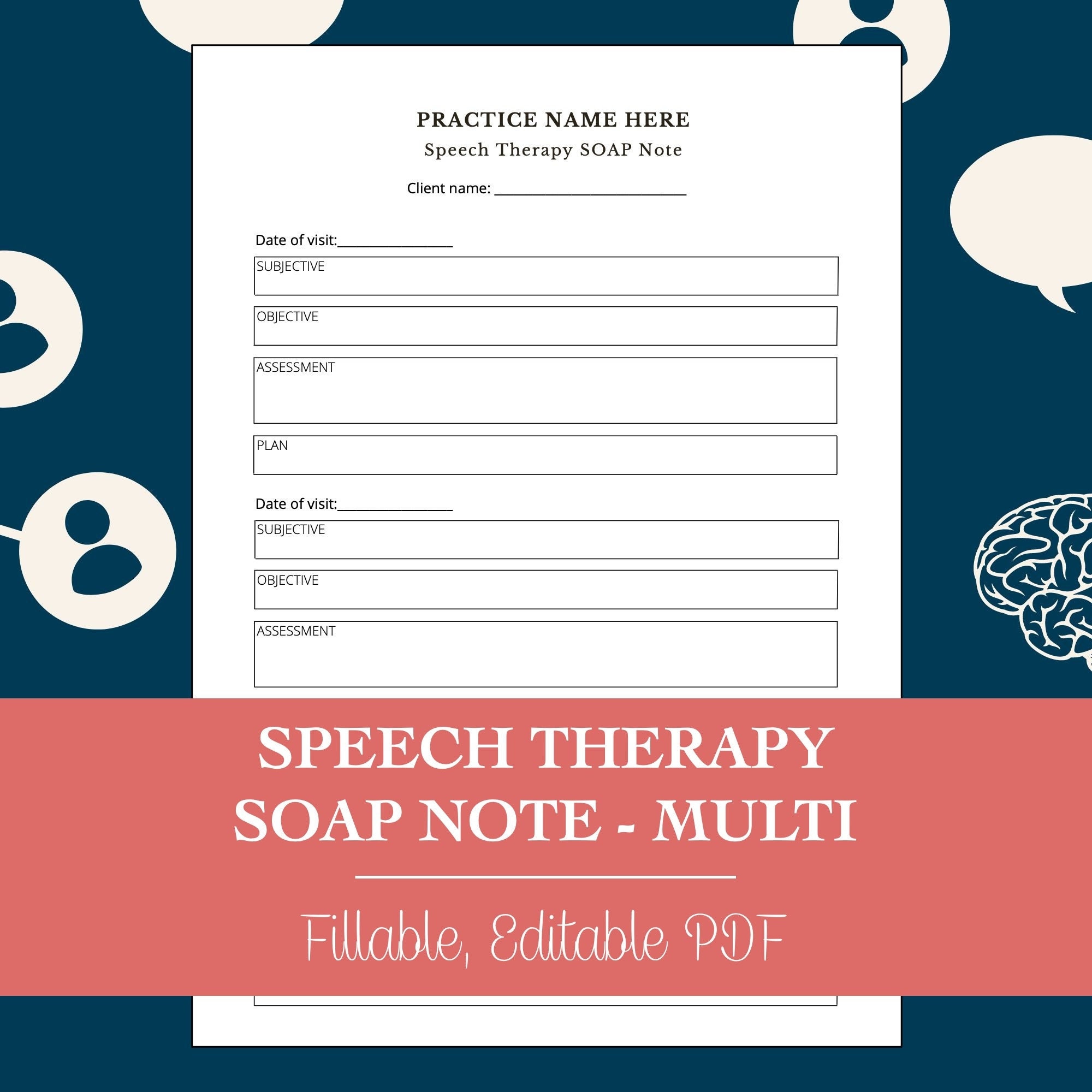 SOAP Note (multi) for Speech Therapy (editable, Fillable, Printable PDF ...