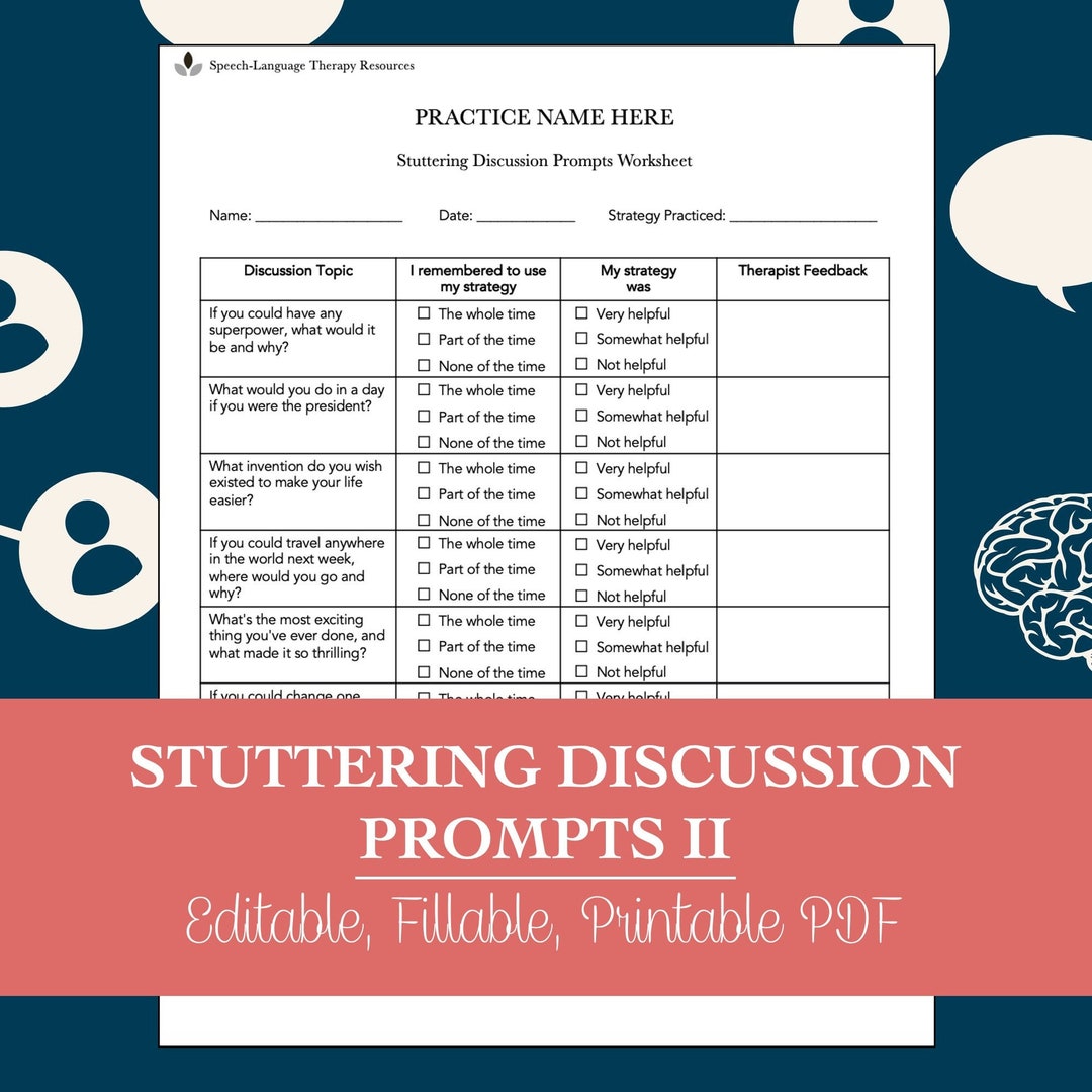 Stuttering Discussion Prompts Adult Worksheet for Speech Therapy ...
