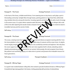 Reading Passages Worksheet for Stuttering Practice (upper Level) for ...