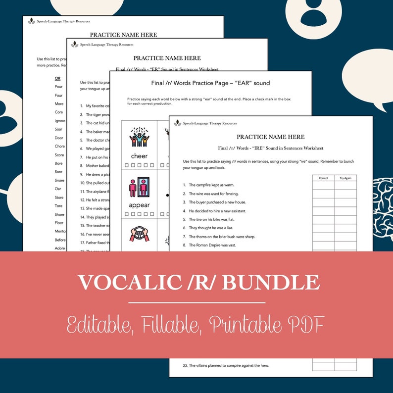 Vocalic /R/ Worksheets Bundle for Speech Therapy (editable, Fillable ...