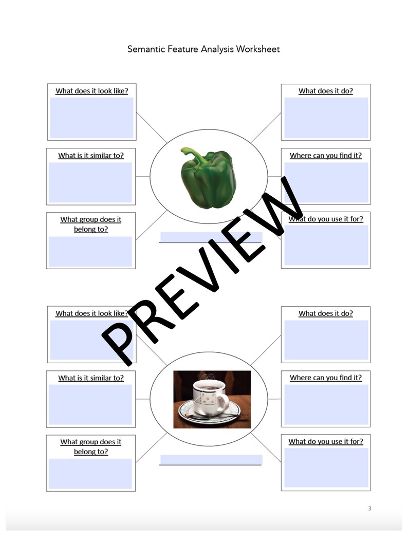 Semantic Feature Analysis Worksheet for Speech Therapy (editable ...