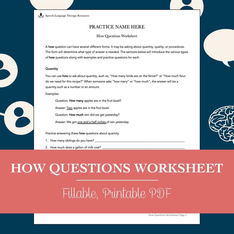 How Questions Worksheet for Apraxia for Speech Therapy (editable ...