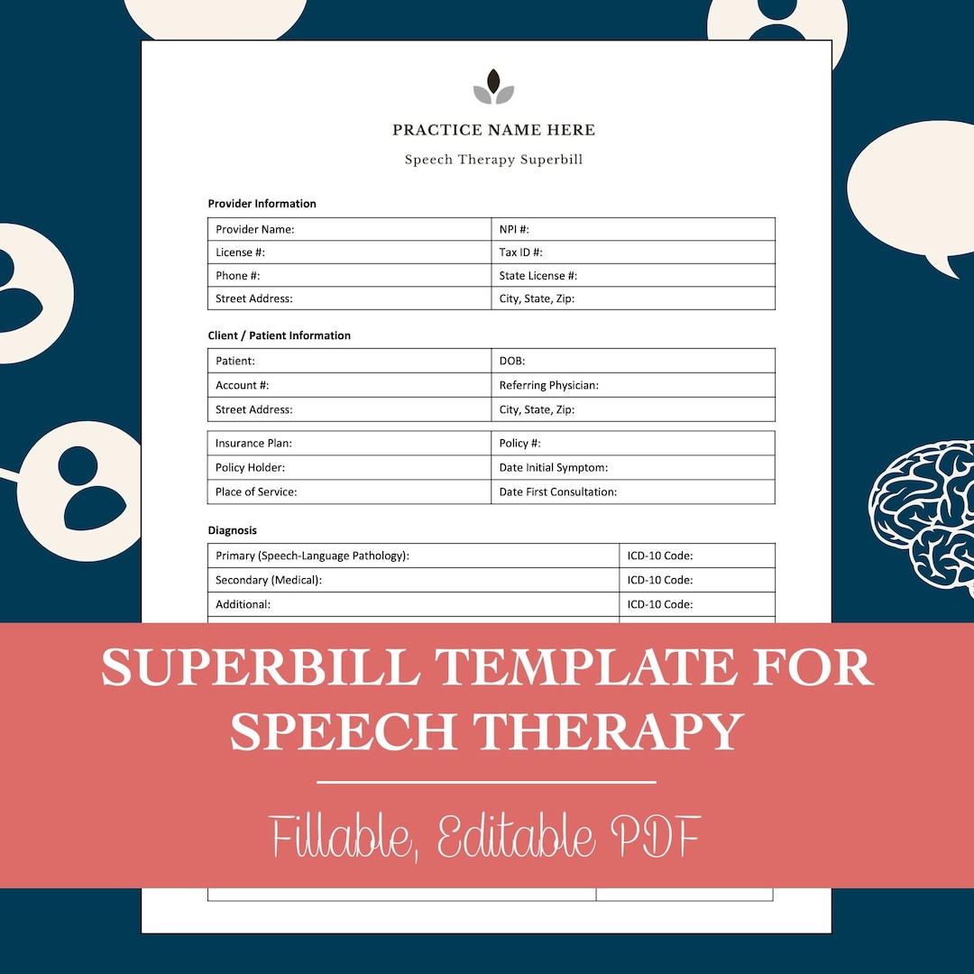 Superbill Template for Speech Therapy (editable, Fillable, Printable ...