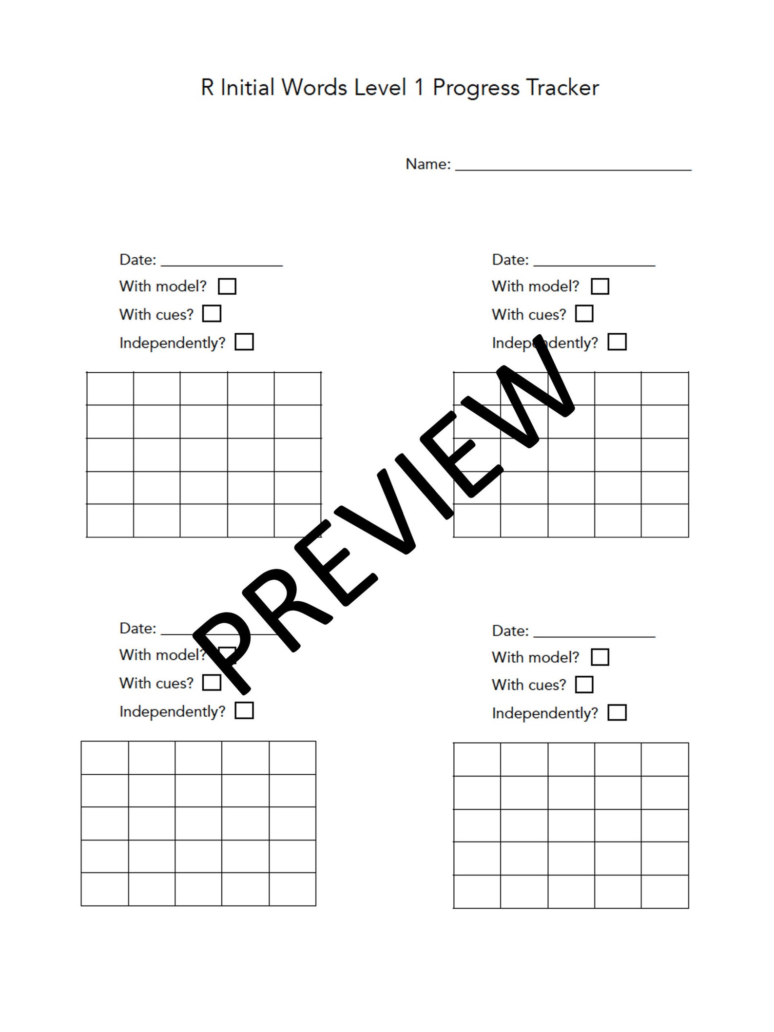 R Initial Words Picture Pages Worksheet + Progress Tracker for Speech ...