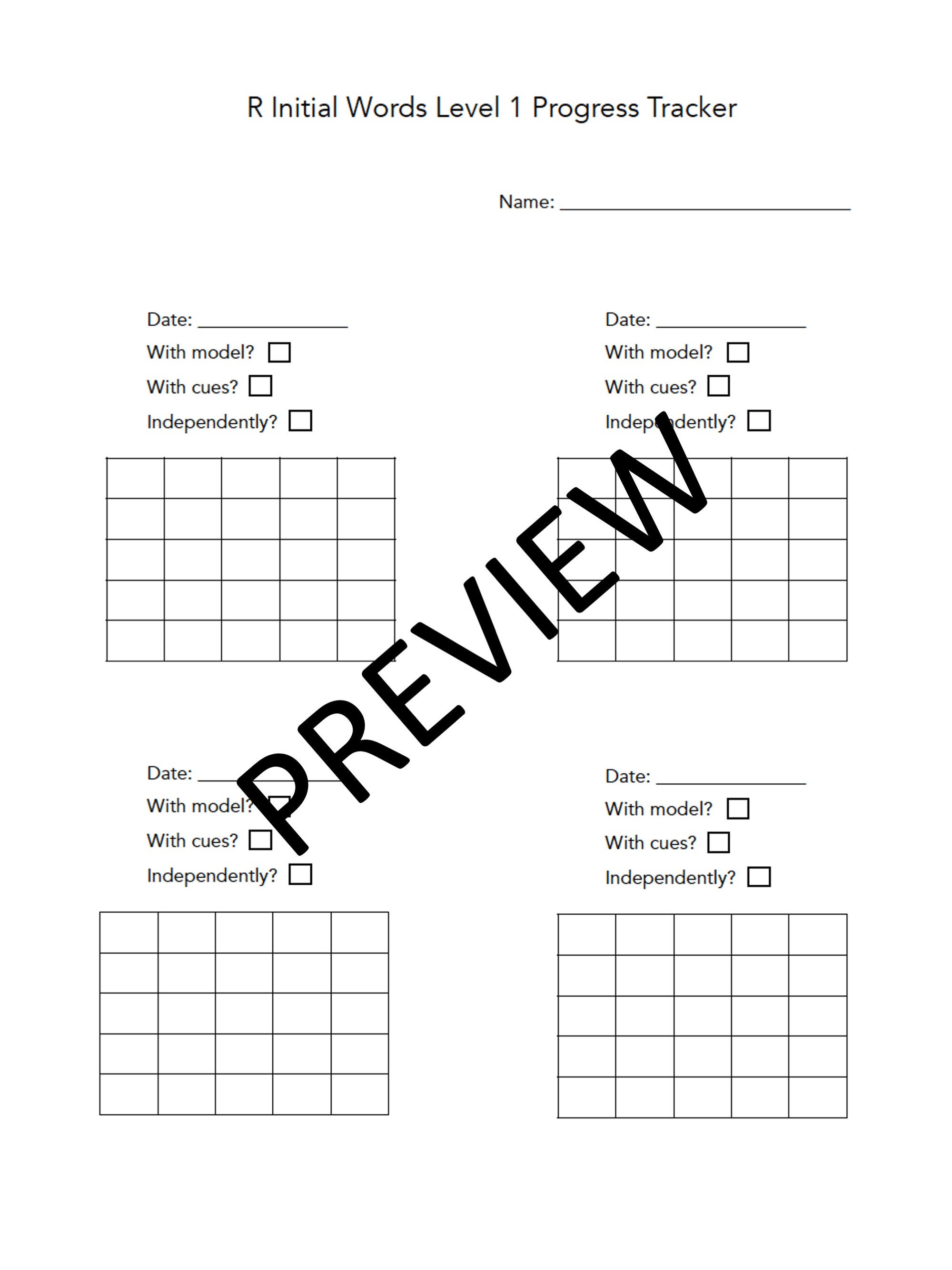 R Initial Words Picture Pages Worksheet + Progress Tracker for Speech ...
