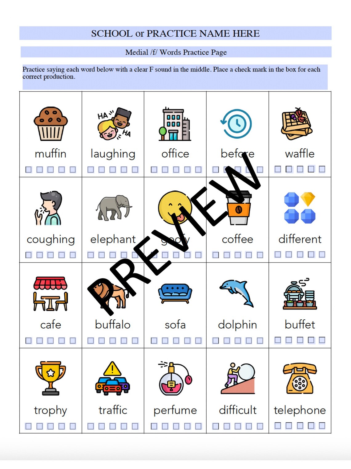 Medial F Words Worksheet for Speech Therapy (printable PDF) - Etsy