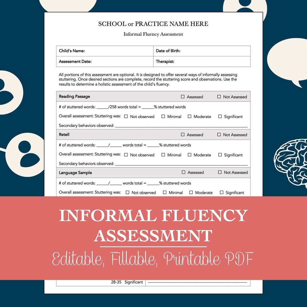 Informal Fluency Assessment for Speech Therapy (editable, Fillable ...