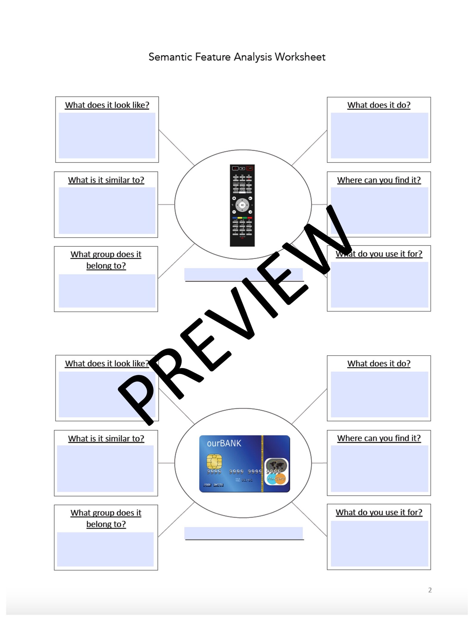 Semantic Feature Analysis Worksheet for Speech Therapy (editable ...