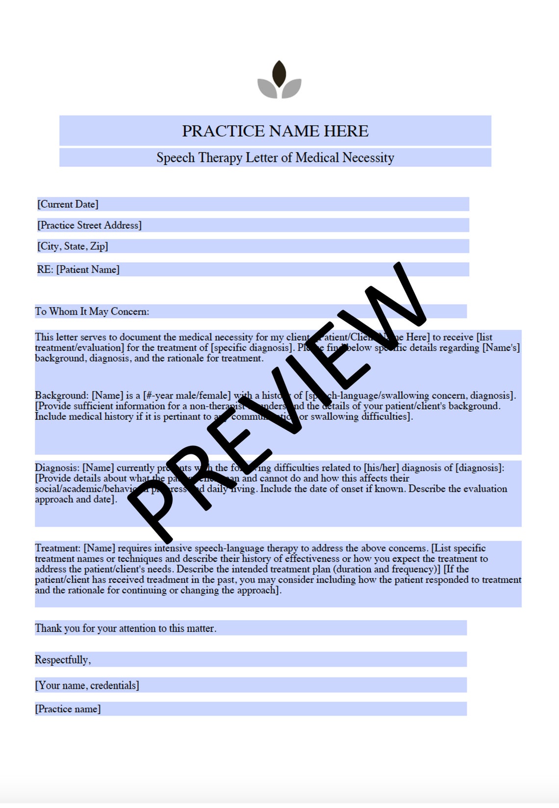 Letter of Medical Necessity for Speech Therapy (editable, Fillable ...