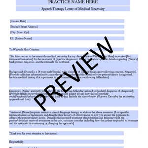Letter of Medical Necessity for Speech Therapy (editable, Fillable ...