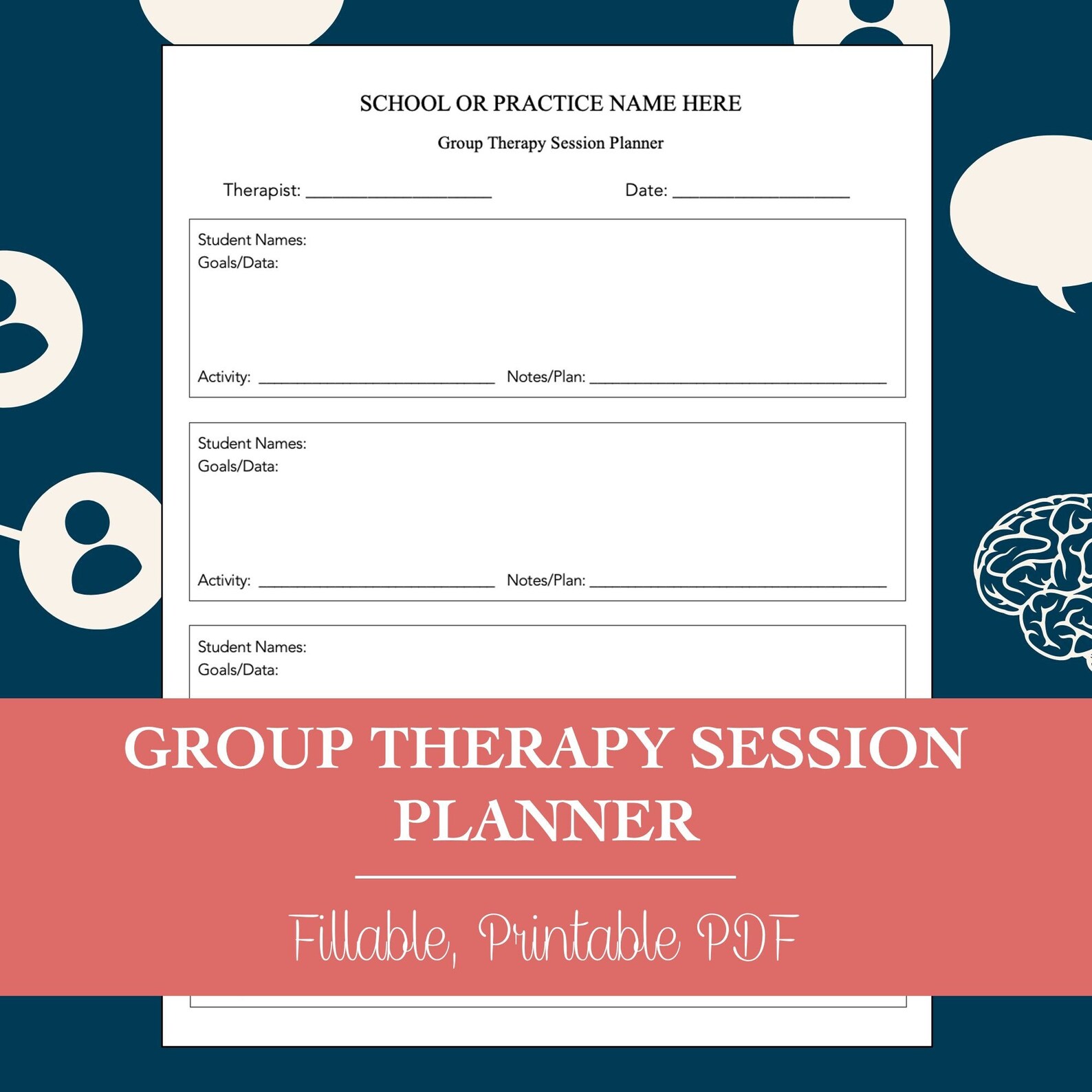 Group Therapy Session Planner Worksheet for Speech Therapy (editable ...